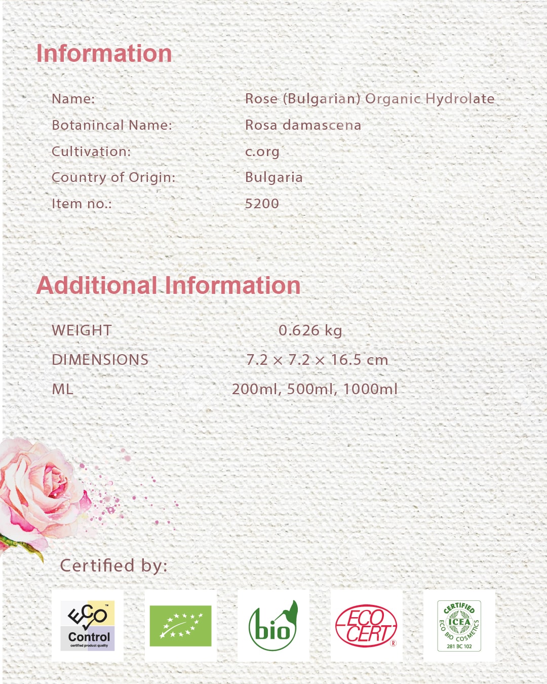 Rose (Bulgarian) Organic Hydrolate